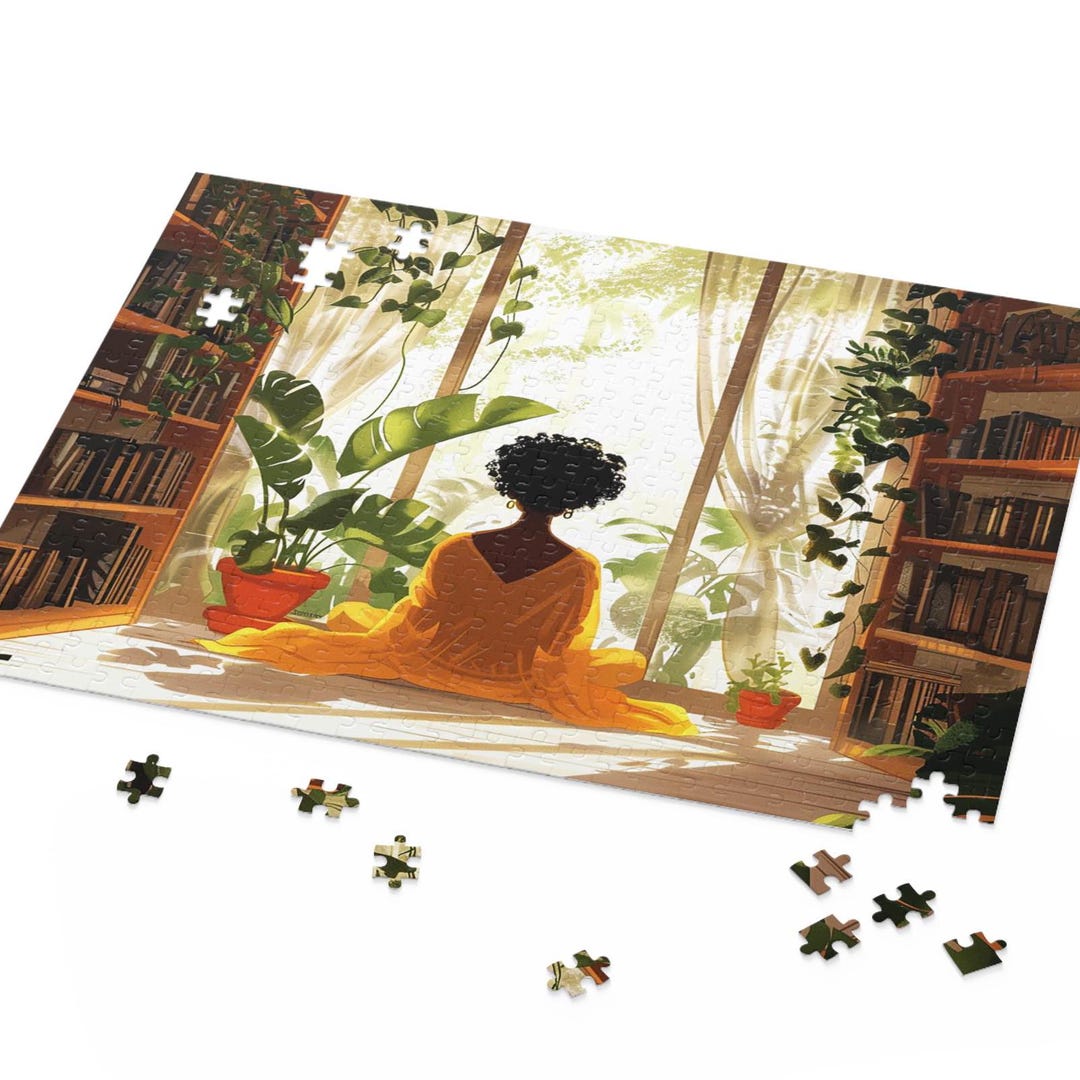 Black Woman Jigsaw Puzzle: Afro Art, Plants, Serene Scene - Etsy