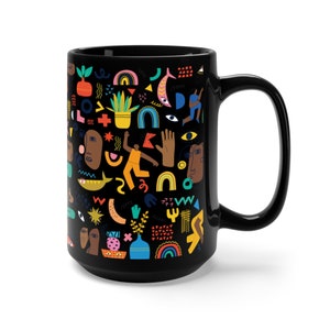 Black Abstract Mug - Brown Skin People Pattern - Geometric Shapes ...