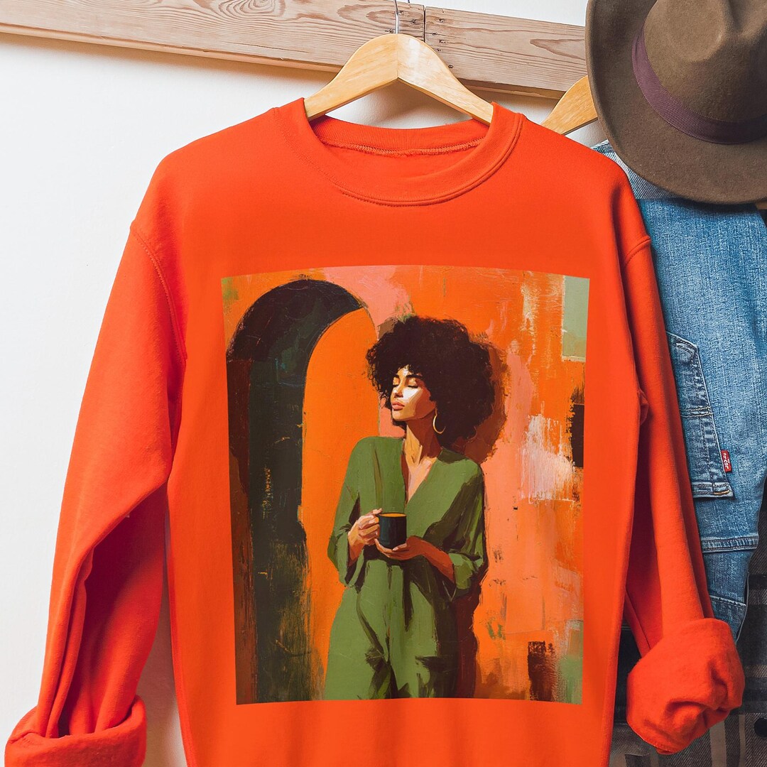 Afro Woman Sweatshirt: Melanin Lady Sipping Tea - Afrocentric Unisex ...