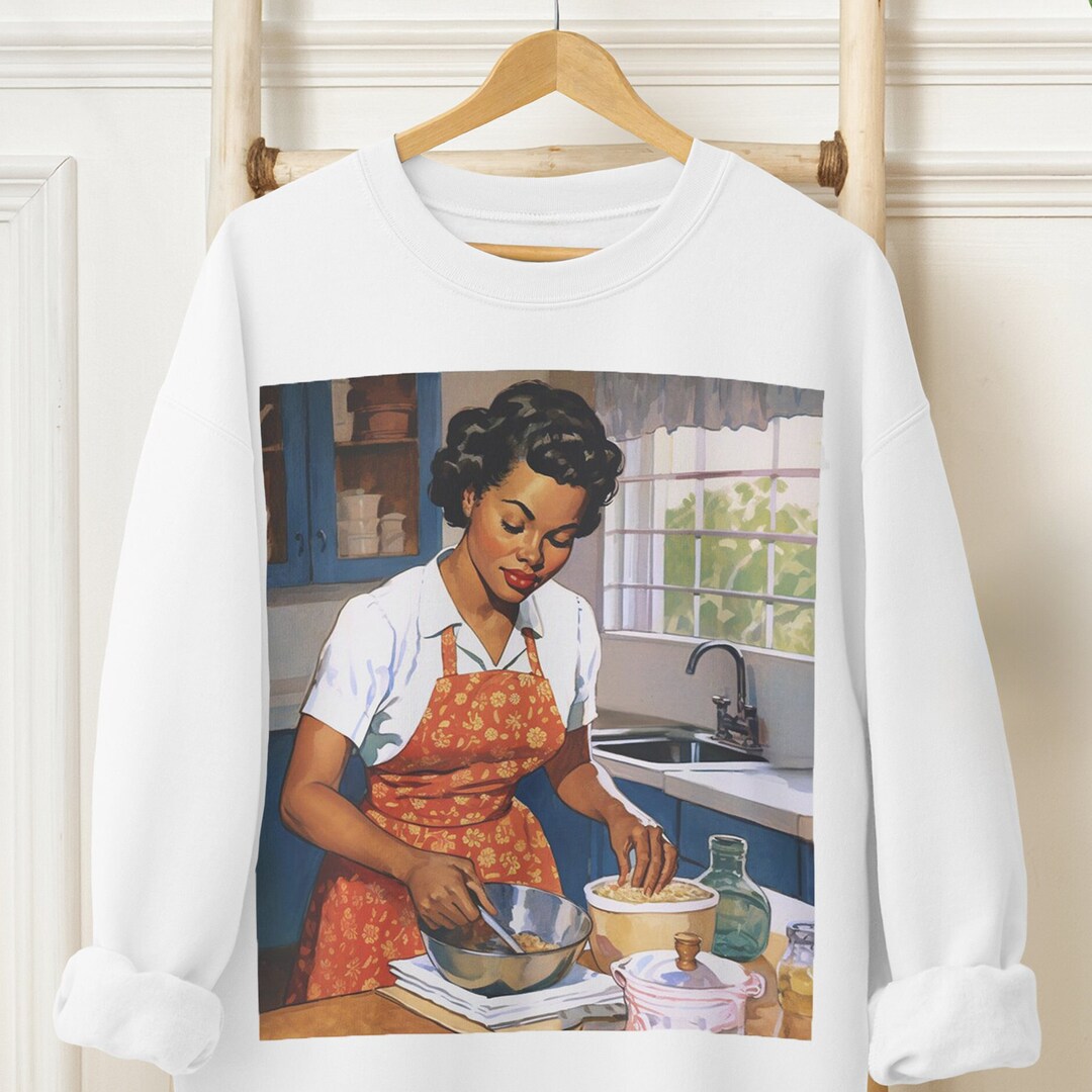 Black Woman Cooking Sweatshirt - Adult Unisex - Vintage Cook - Brown ...
