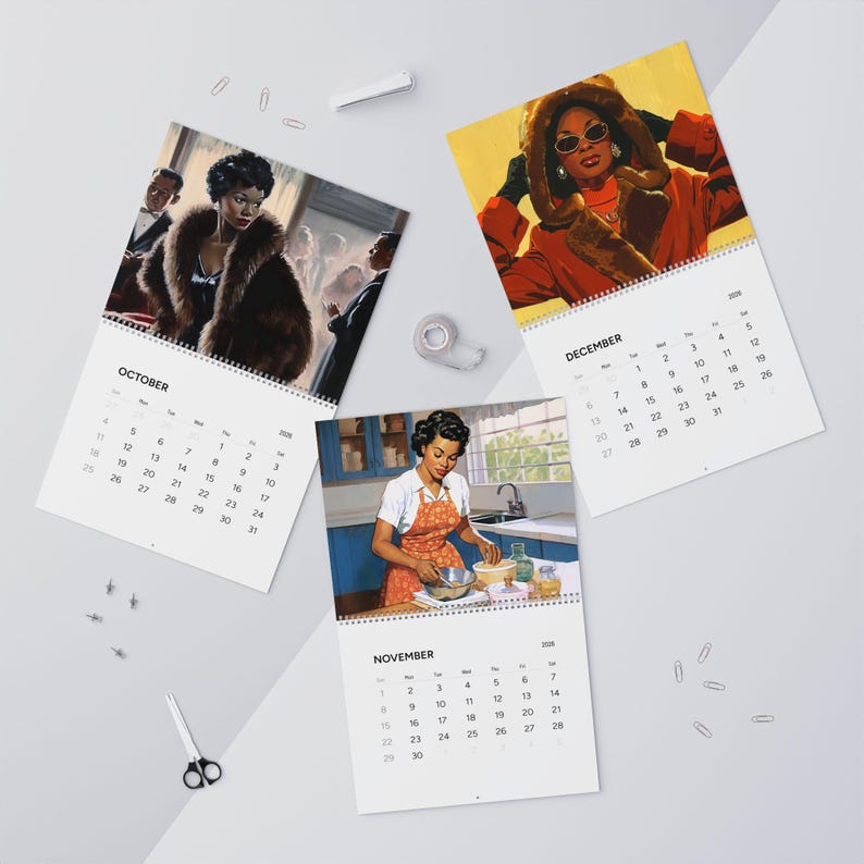 Retro Melanin Vibe 2026 Wall Calendar, Afrocentric Gift, Black Women ...