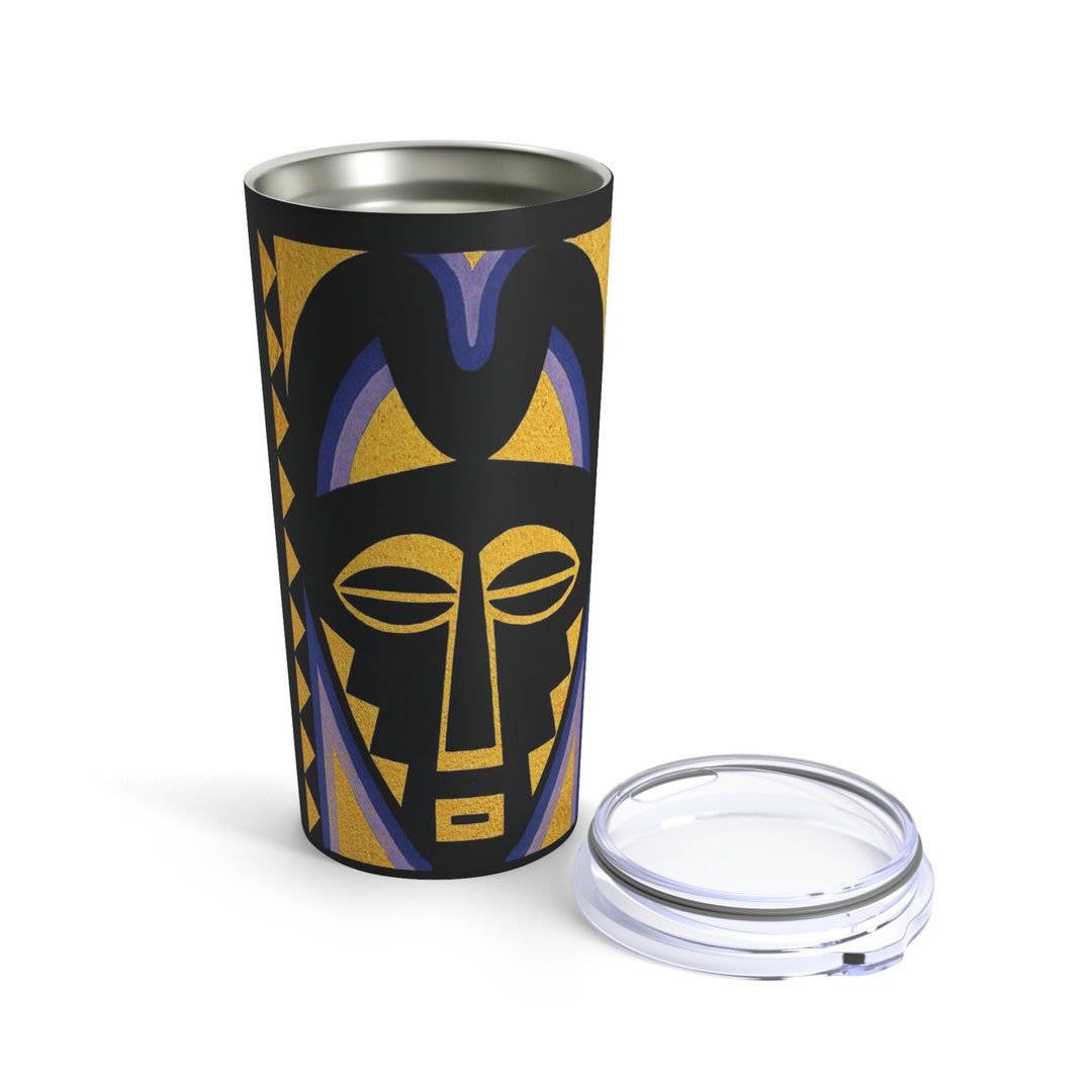 African Mask Travel Mug - Afrocentric 20oz Tumbler - Black Pride Mug ...