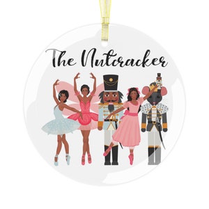 Black Nutcracker Ballet Glass Ornament African American Ballerinas Winter Holiday Season ...