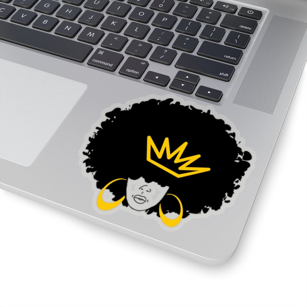 Afro Queen Sticker: Black Woman Gold Crown - Laptop Decal - Etsy