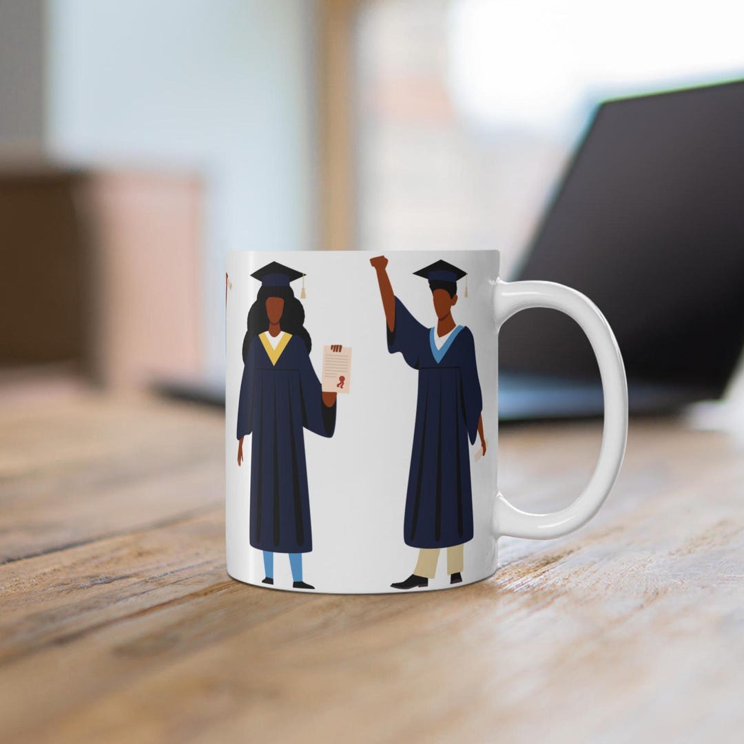 Black Graduation Mug - Caps and Gowns Flat Vector Design - Ceramic ...