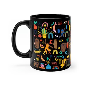 Black Abstract Mug - Brown Skin People Pattern - Geometric Shapes ...