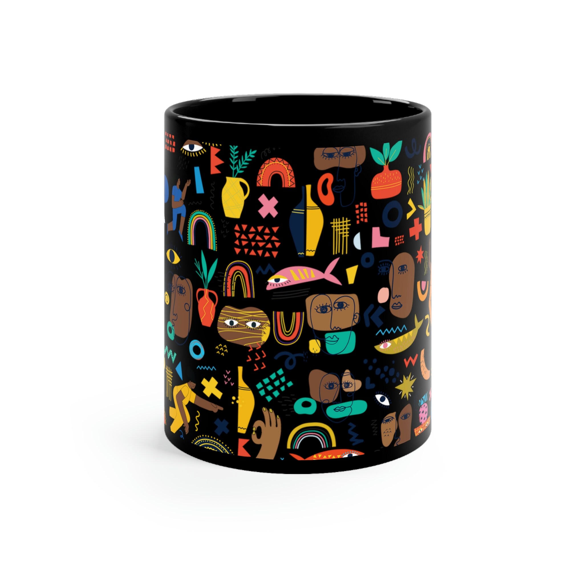 Black Abstract Mug - Brown Skin People Pattern - Geometric Shapes ...