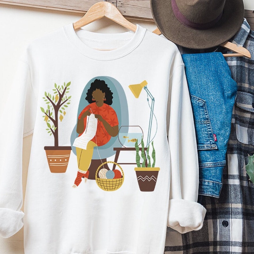 Black Woman Knitting Sweatshirt Adult Unisex Brown Women Knit African ...