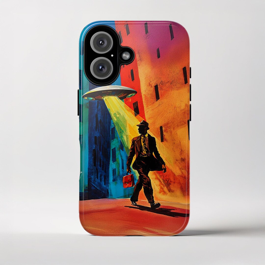 Retro Black Man UFO Phone Case - Sci-fi Cityscape - Urban Surrealism ...
