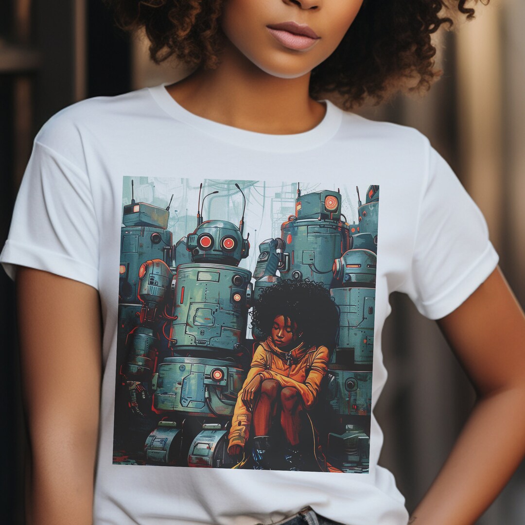Black Girl With Robots Shirt African American Tee Afrofuturism Design ...