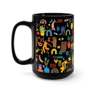Black Abstract Mug - Brown Skin People Pattern - Geometric Shapes ...