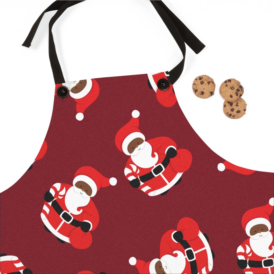 Black Santa Candy Cane Apron, Festive Holiday Kitchenware, Afrocentric ...