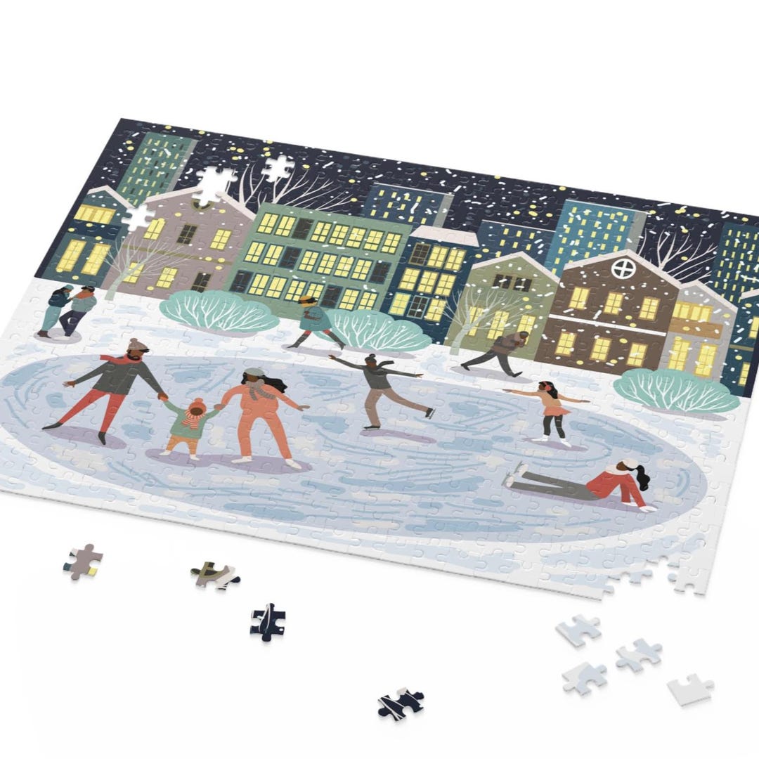 Snow Day Black Art Puzzle | Ice Skating Scene - Etsy
