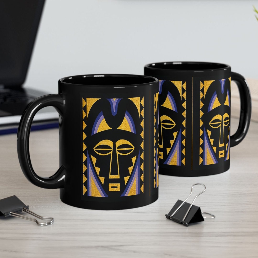 African Inspired Mug Black Owned Afrocentric Mask Black History Tribal ...