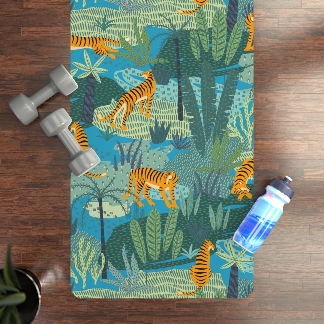 Tiger Jungle Yoga Mat – Wild Animal Print – Tropical Nature Workout Mat ...