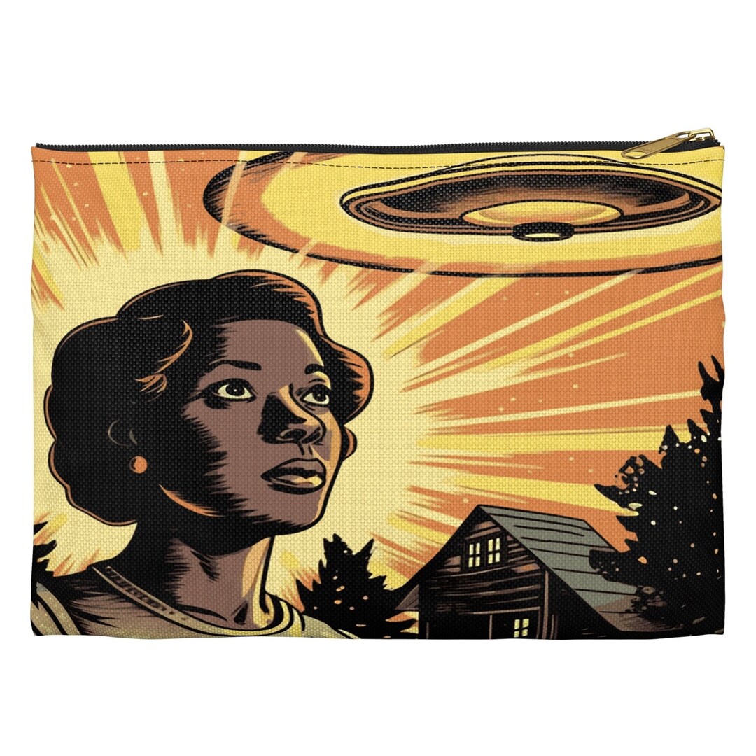 Alien Invasion Accessory Pouch Black Woman UFO Sighting Small Zipper ...