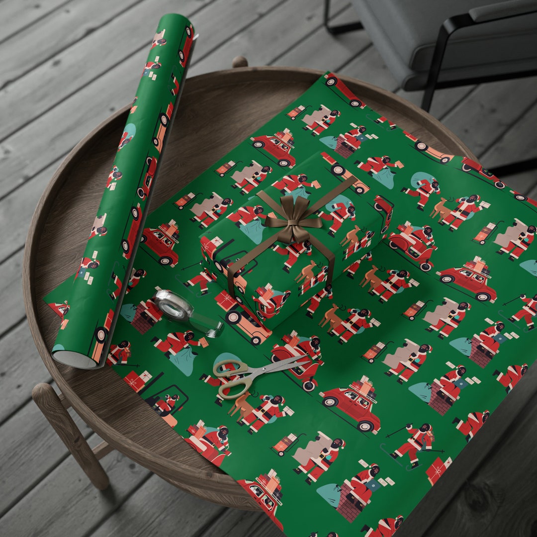 Busy Black Santa Wrapping Paper Afro Claus African American Gift Wrap ...