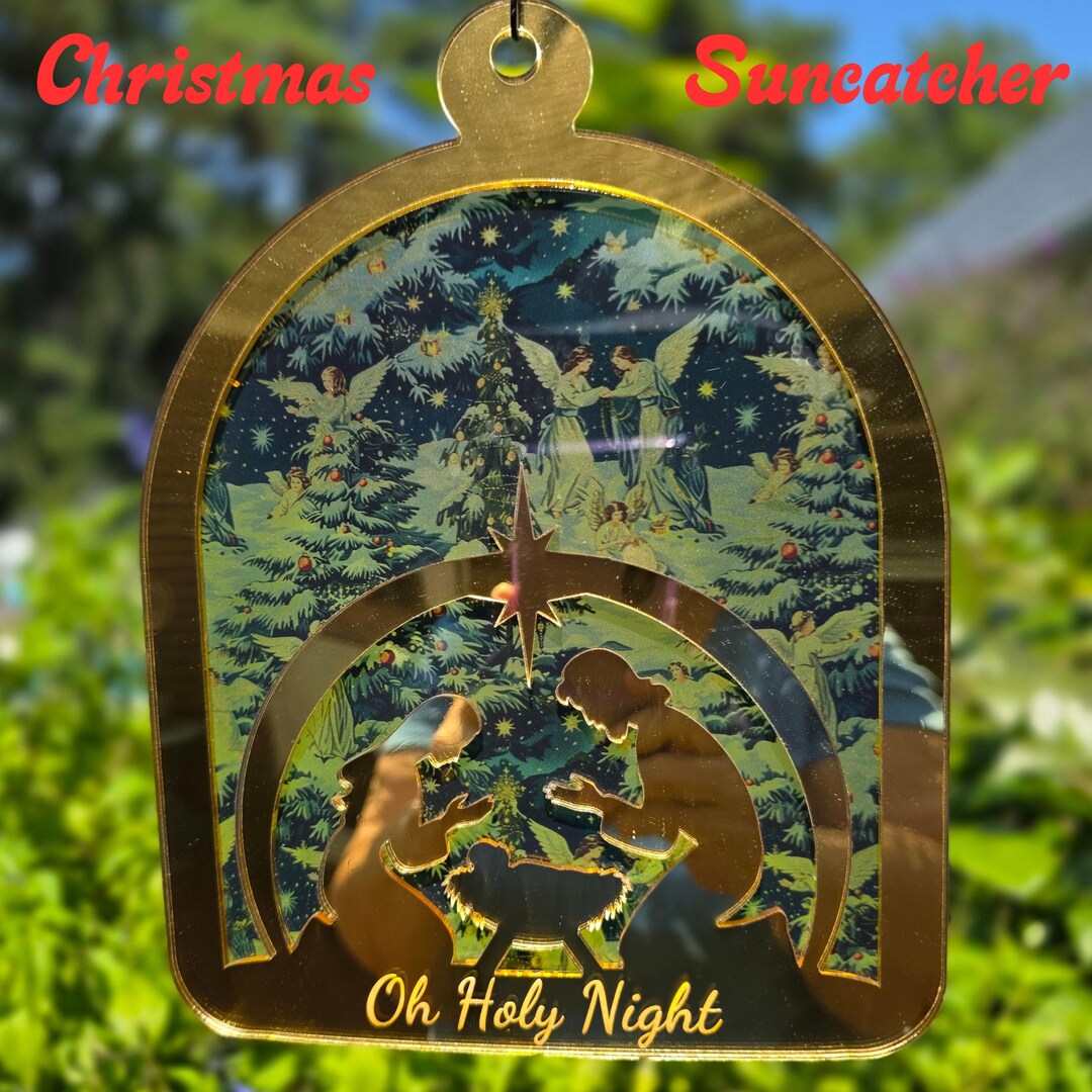 Christmas Gift Suncatcher Nativity Scene in Gold Acrylic With an ...