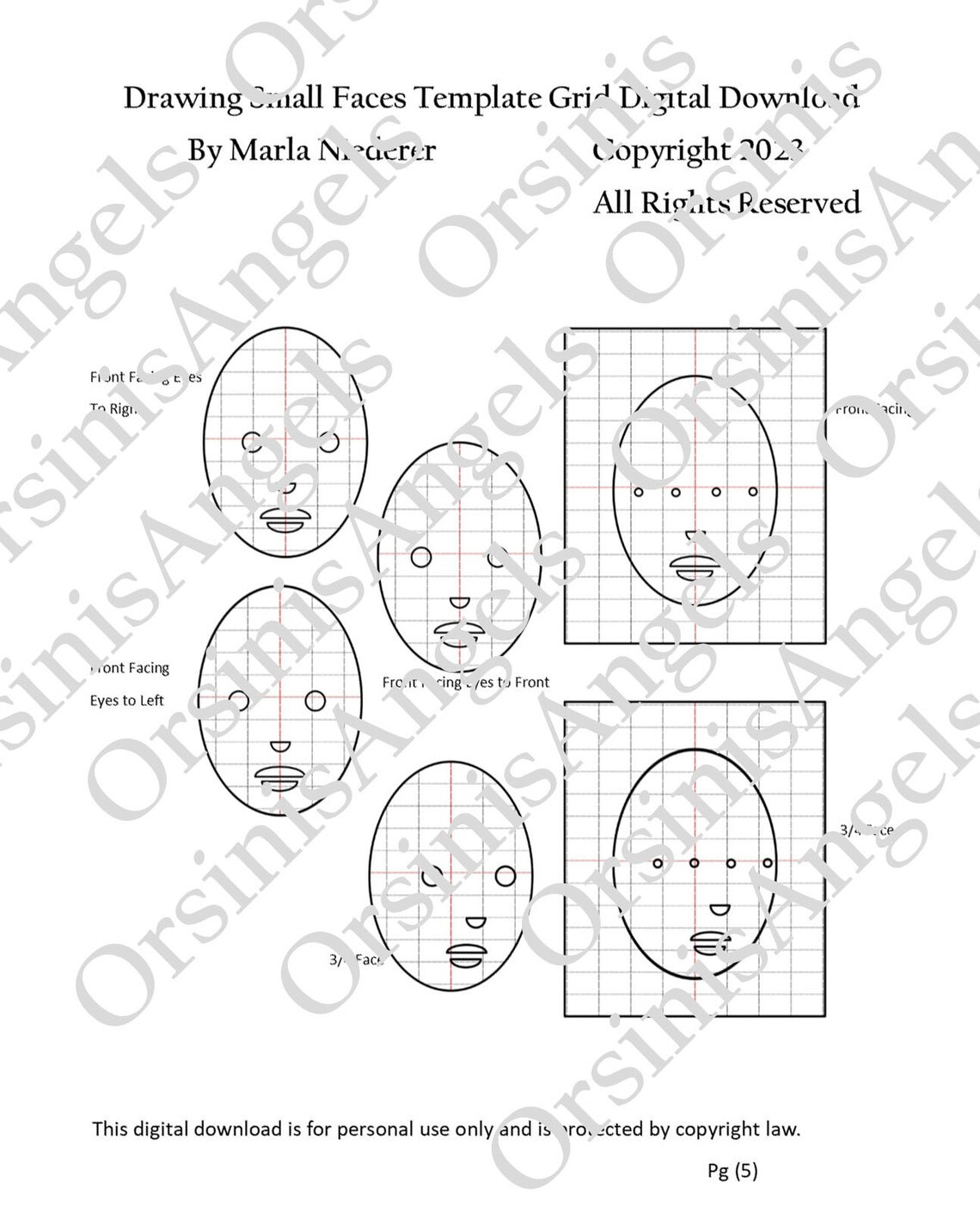 Drawing Small Faces Template Grid by Marla Niederer Digital Instant ...