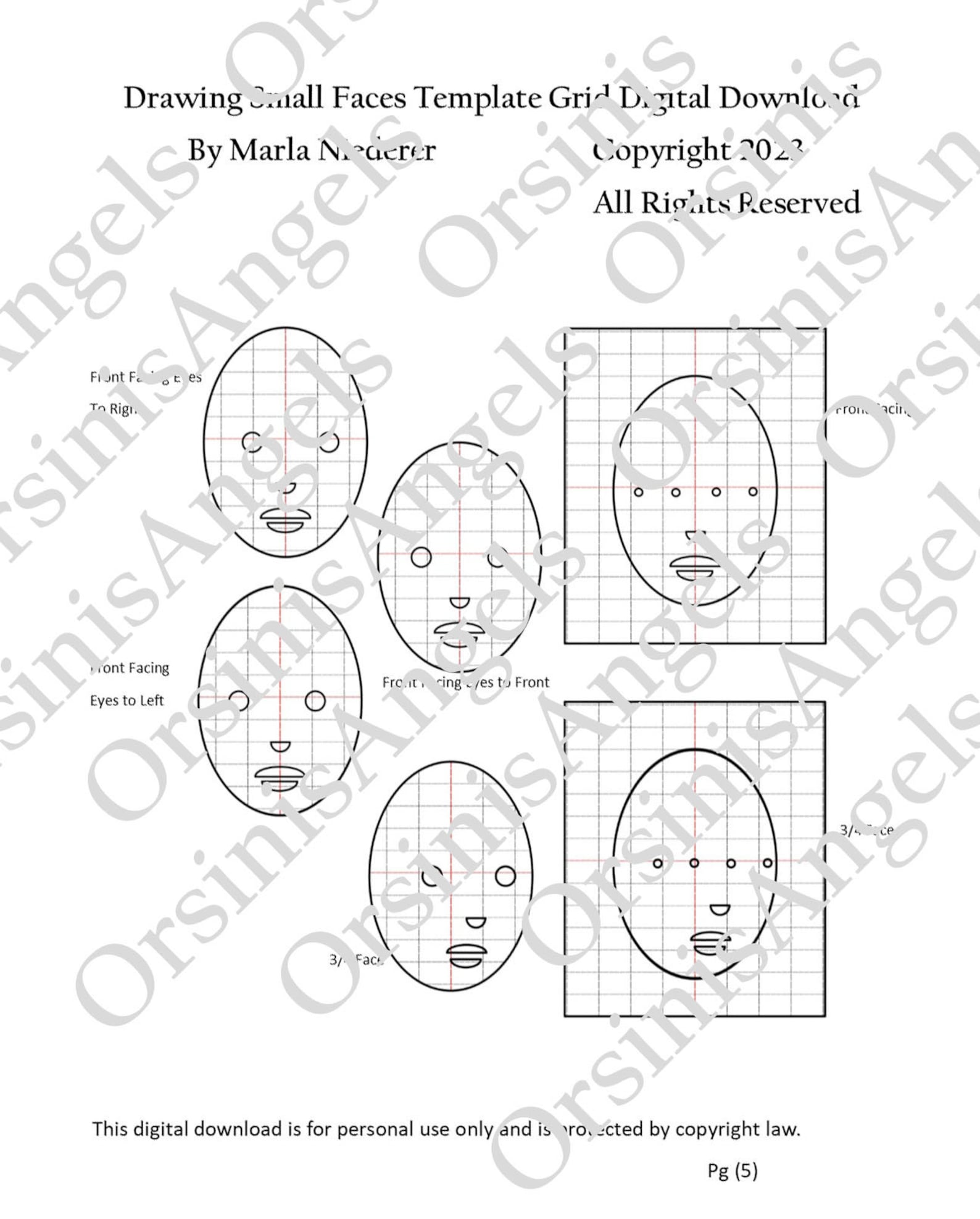 Drawing Small Faces Template Grid by Marla Niederer Digital Instant ...