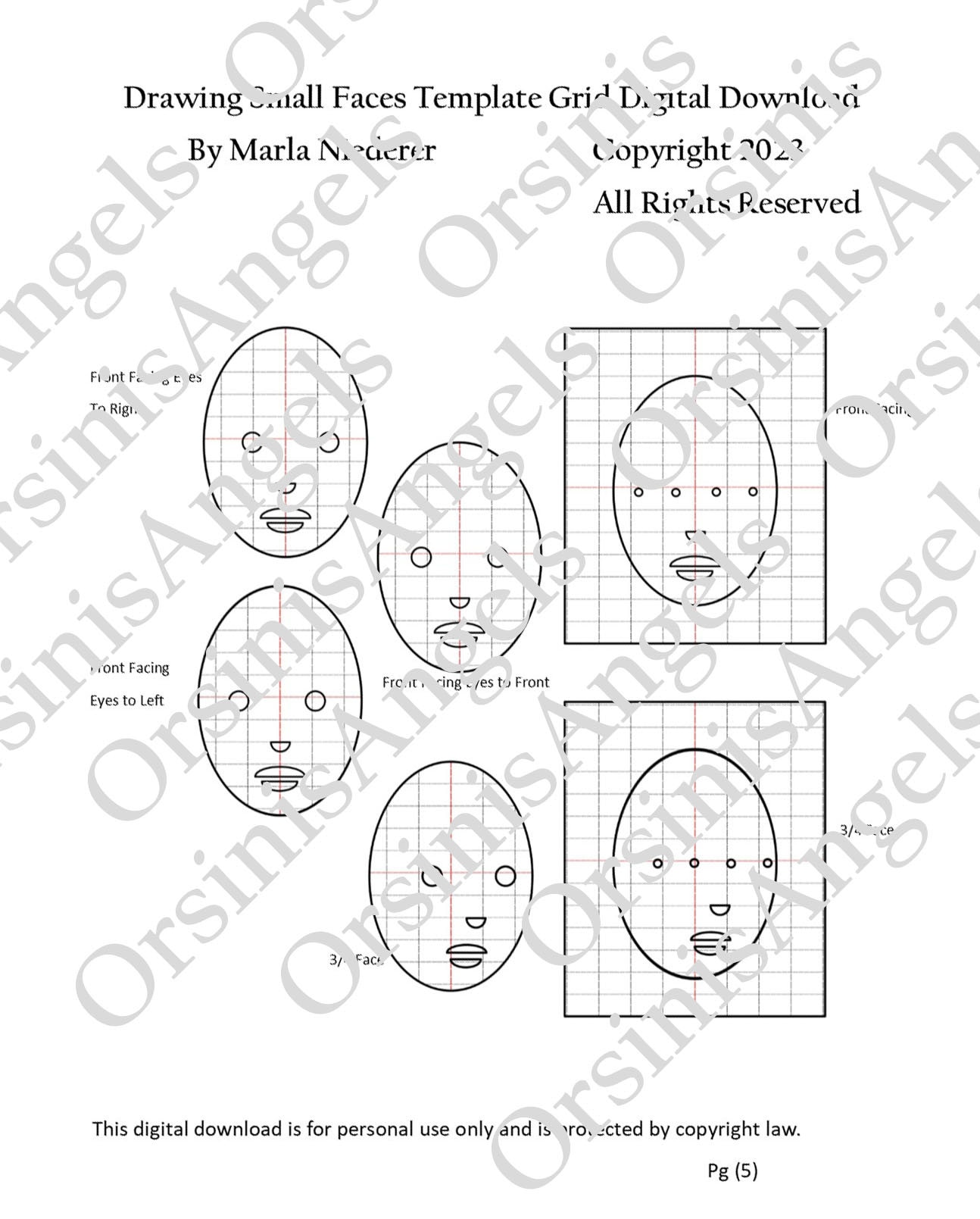 Drawing Small Faces Template Grid by Marla Niederer Digital Instant ...