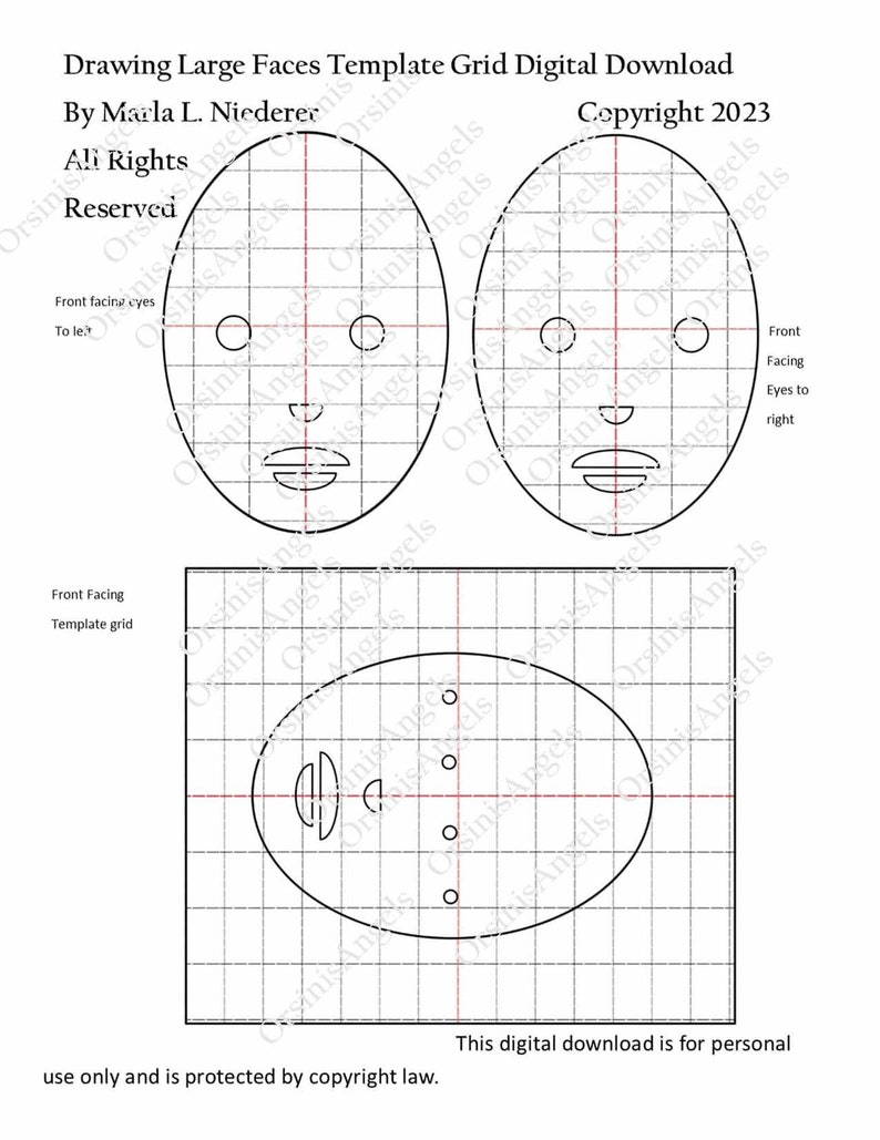 Drawing Large Faces Template Grid by Marla Niederer Digital Instant ...