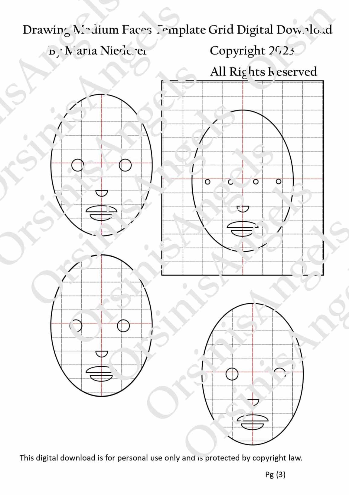 Drawing Medium Faces Template Grid by Marla Niederer Digital Instant ...