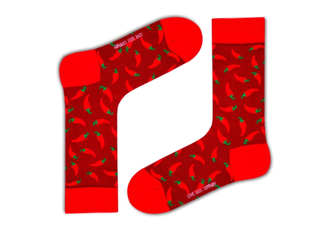 Love Sock Company Bunte Funky Fun Neuheit Red Chili Pepper Unisex Crew Socken Red Hot Chili ...