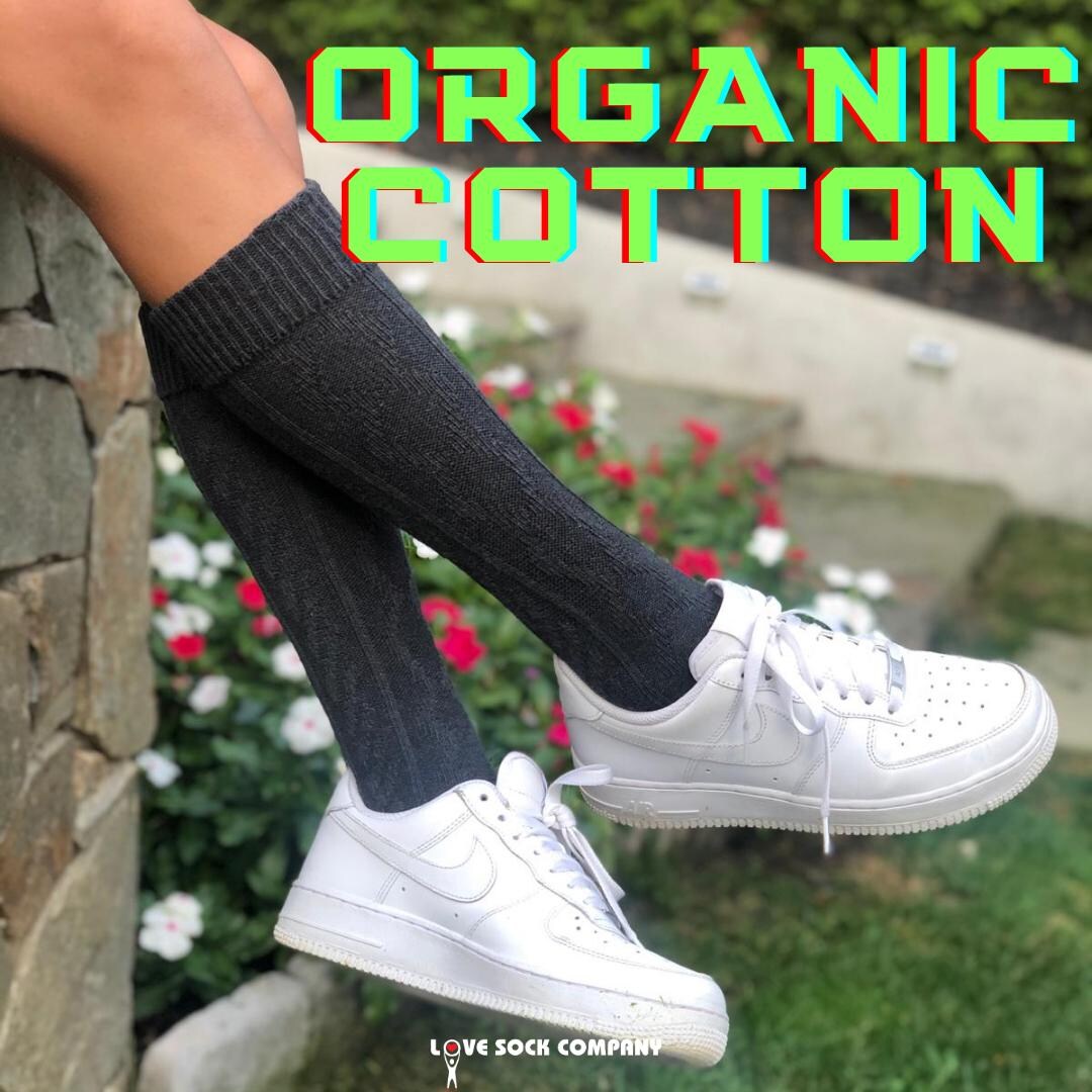 Women’s Cable Knit Knee-high Socks - Organic Cotton, Gray Winter Boot ...