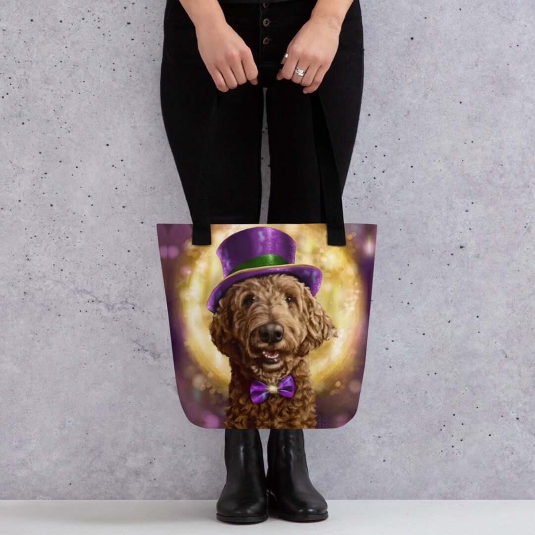 Mardi Gras Goldendoodle Tote Bag, Doodle Merch, Goldendoodle Bag, Mardi ...