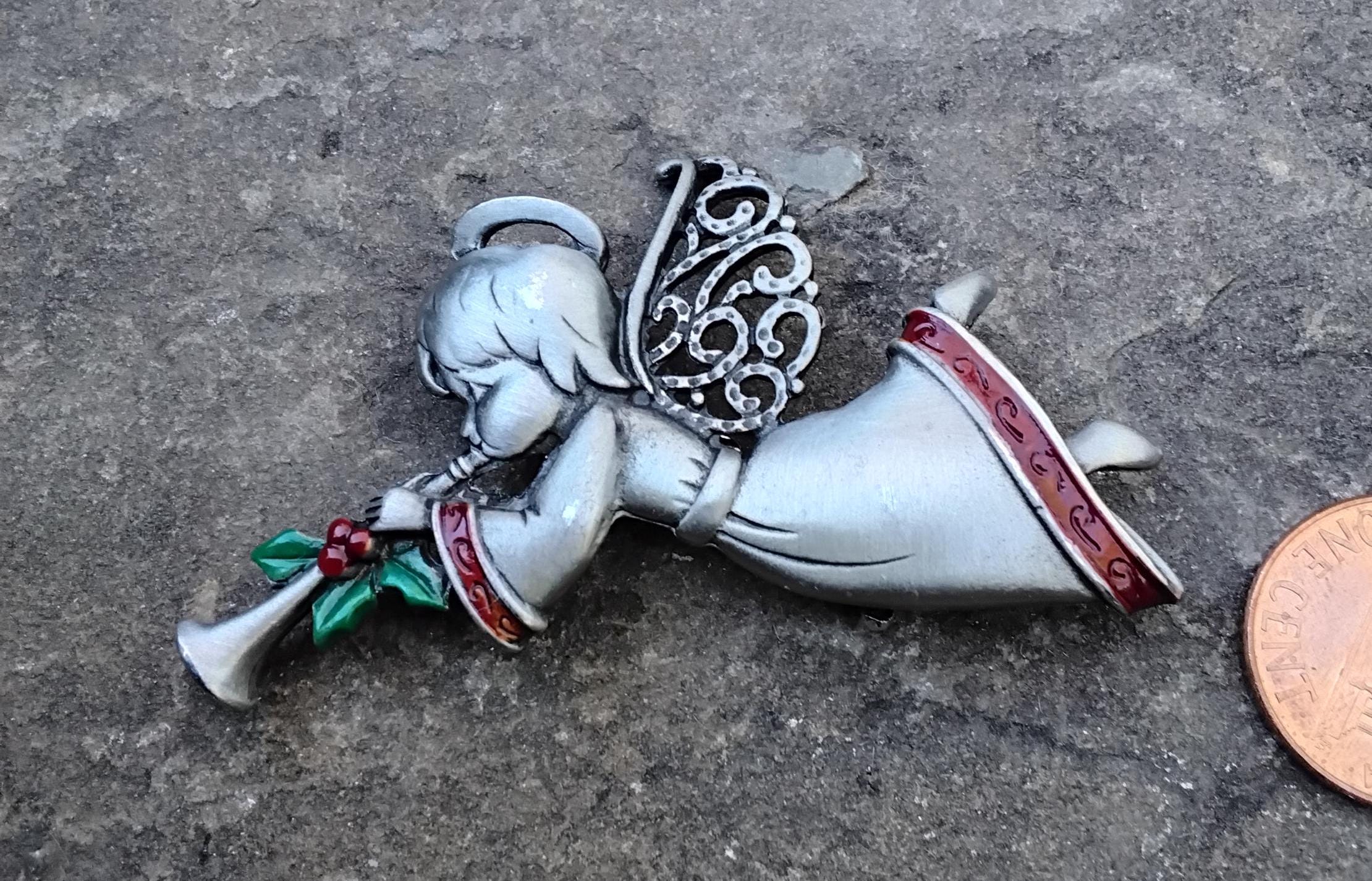 Trumpet Sterling Silver Angel Pin🧦Vintage JJ Angel With Trumpet Brooch ...