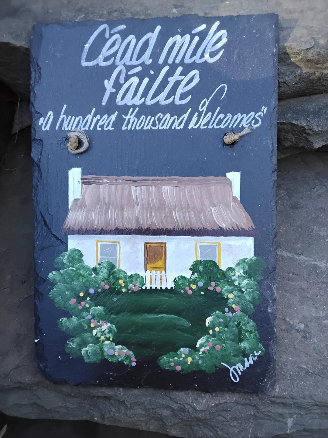Vintage Hand Painted Slate Irish Welcome Sign With Country Cottage ...