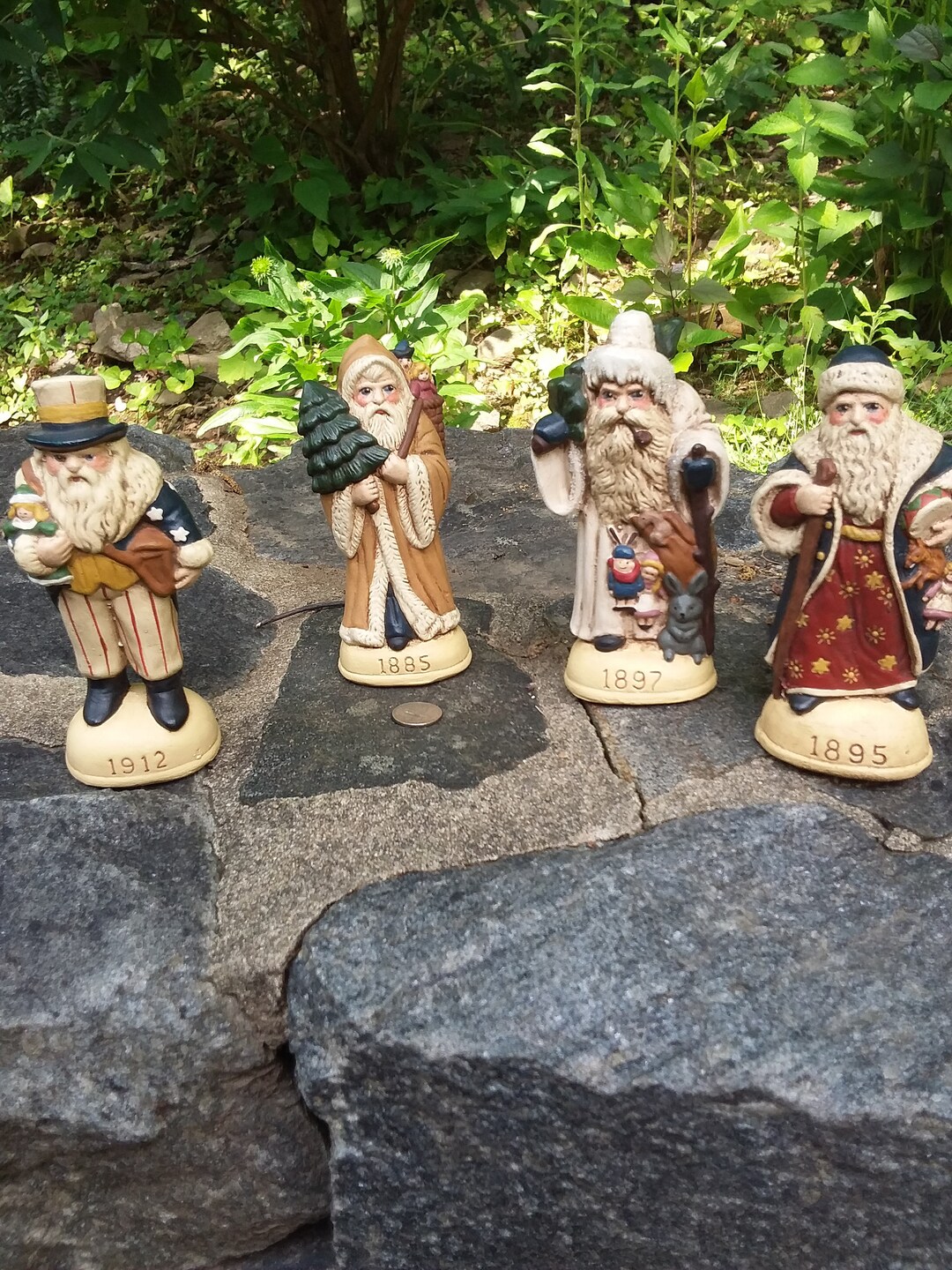 Vintage Walnut Ridge Primitives Chalkware Santa Figurines, Santa 1885 ...