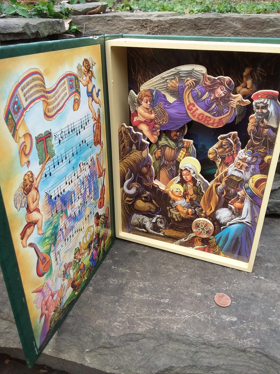 Vintage Christmas Animated Music Box in Wood Book by World Bazaar Music ...