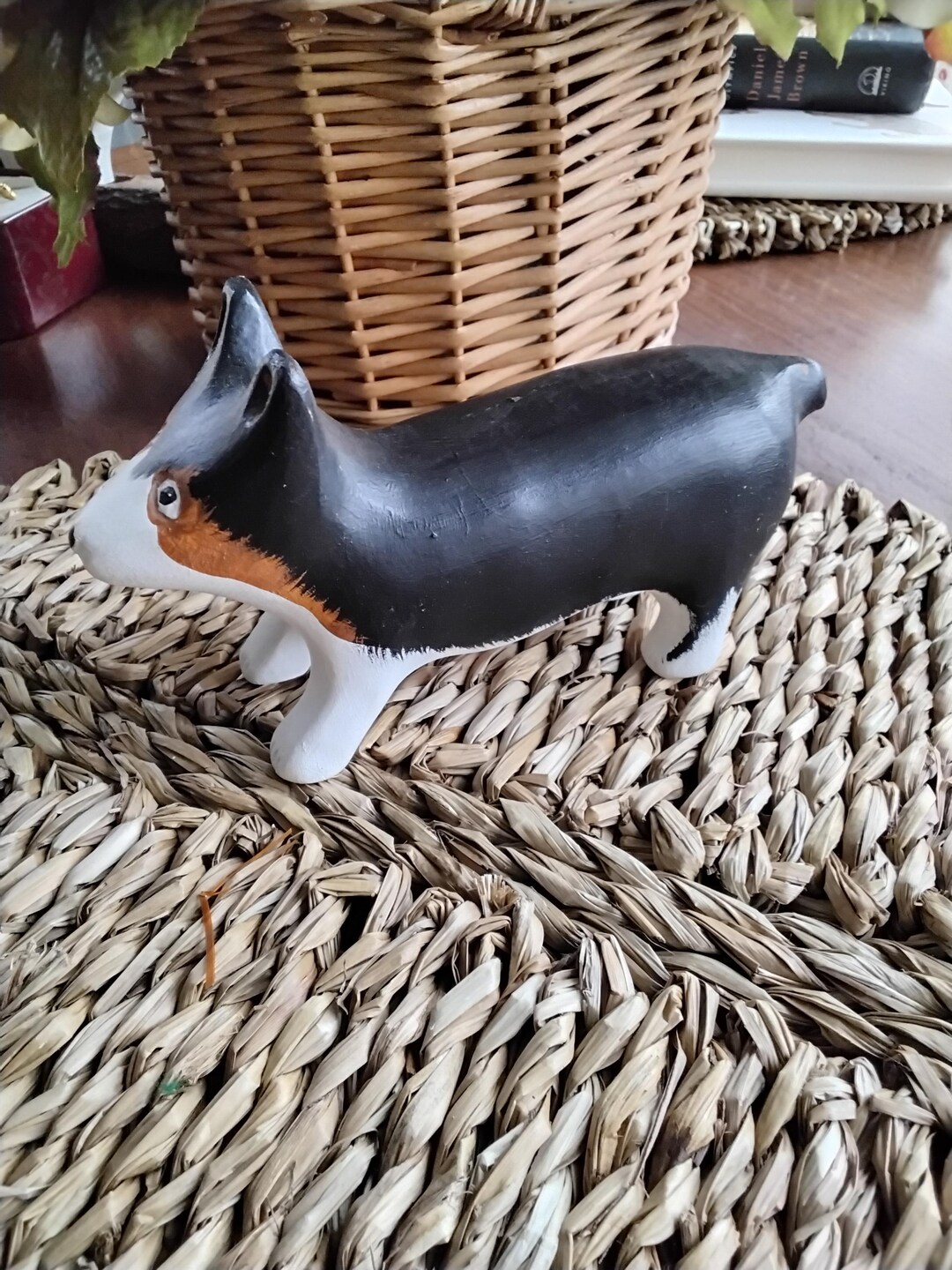 Vintage Ted Nichols Folk Art Hand Carved Corgi Dog Figurine, Signed ...