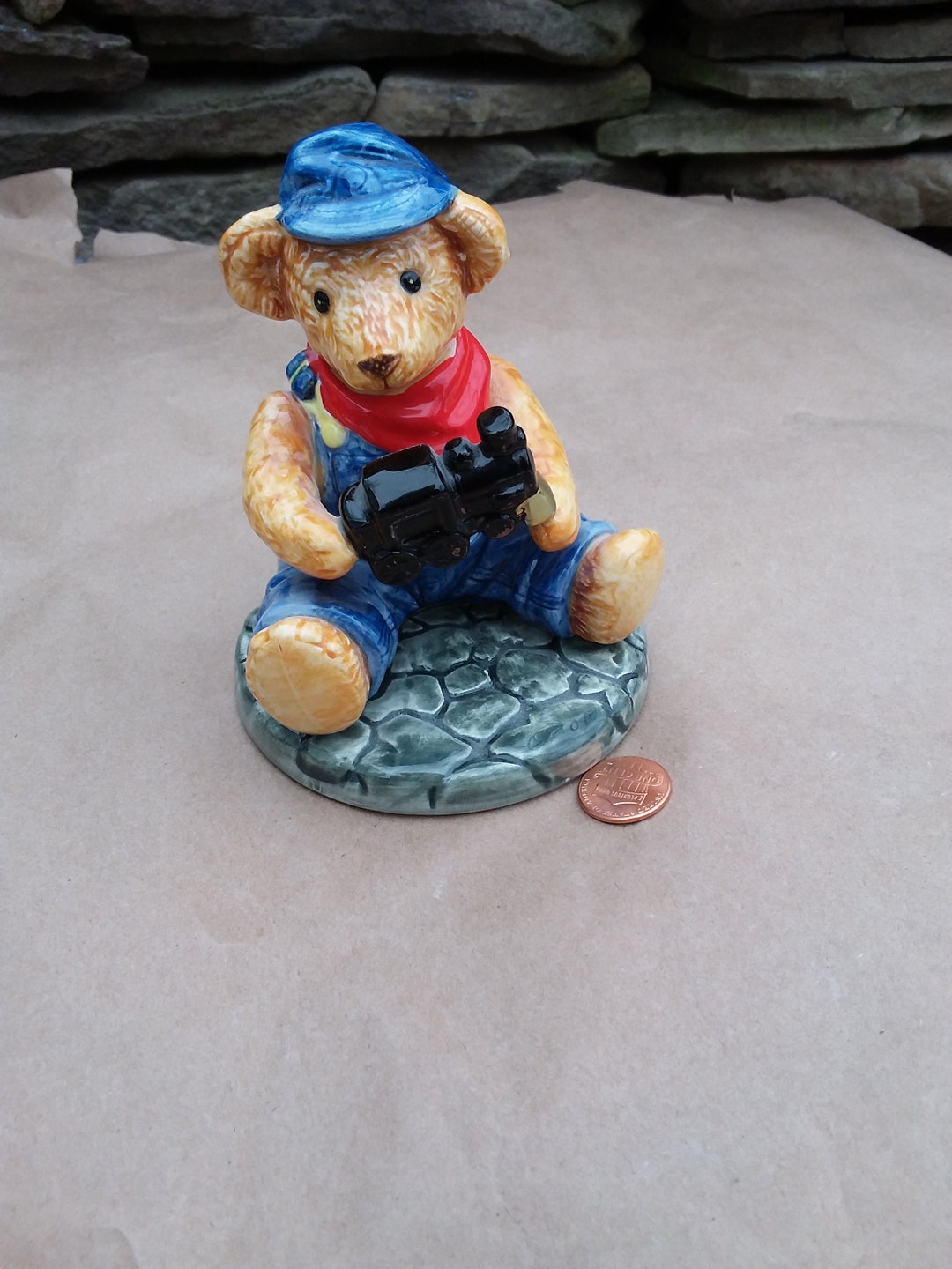 Vintage Bialosky Porcelain Teddy Bear Engineer With Toy Locamotive, Mr ...