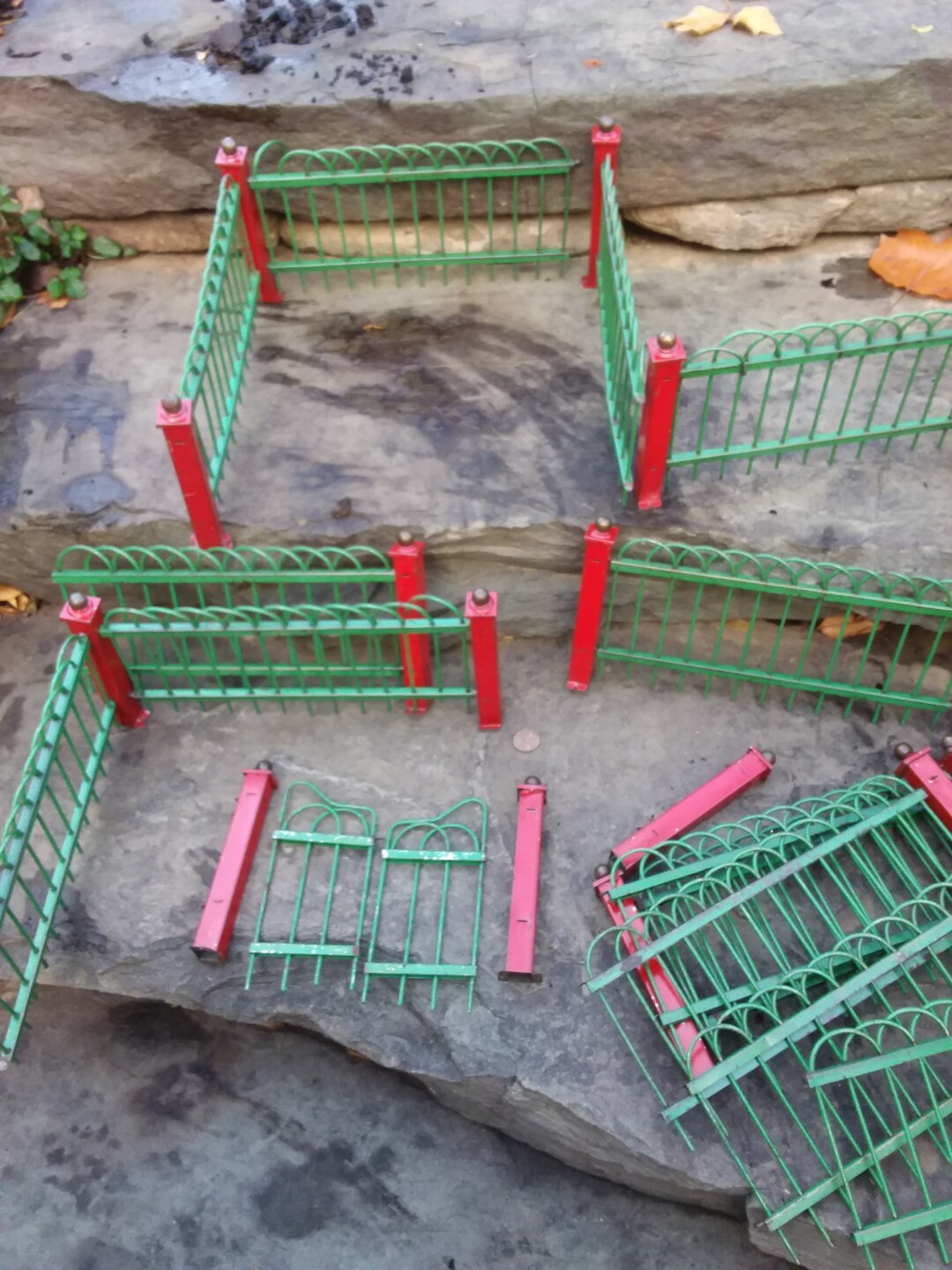 Vintage Red and Green Metal Feather Tree Metal Fencing, Miniature ...