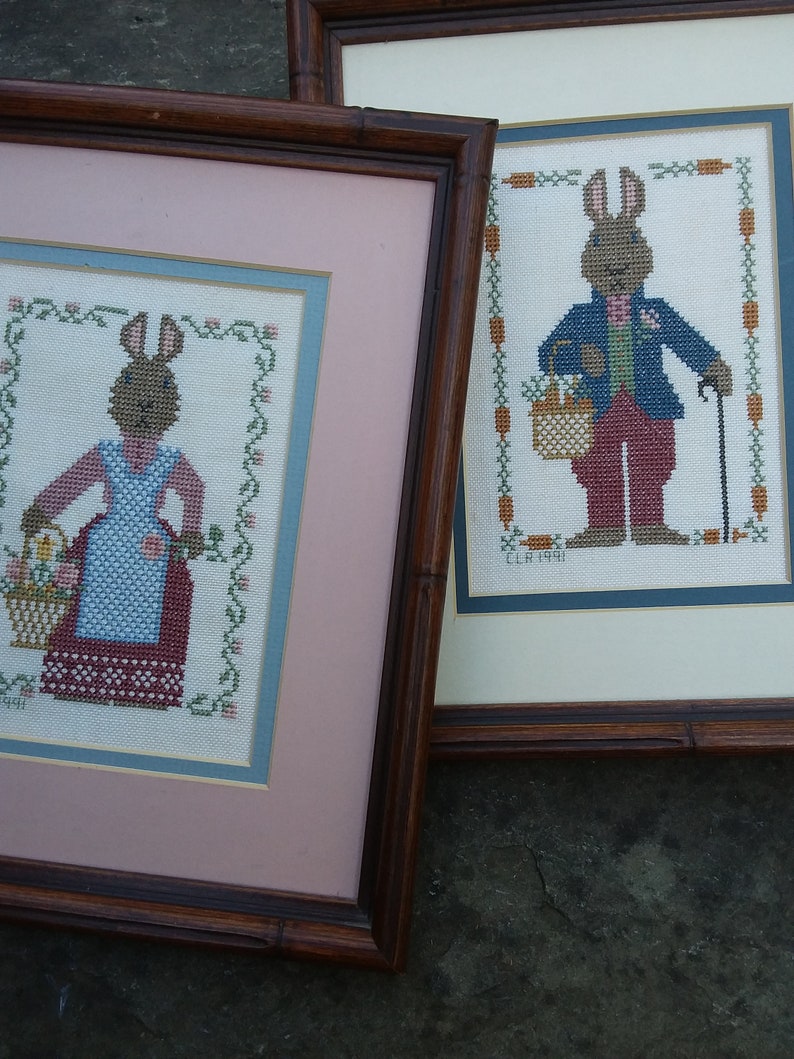 Vintage Completed Mr and Mrs. Rabbit Counted Cross Stitch - Etsy
