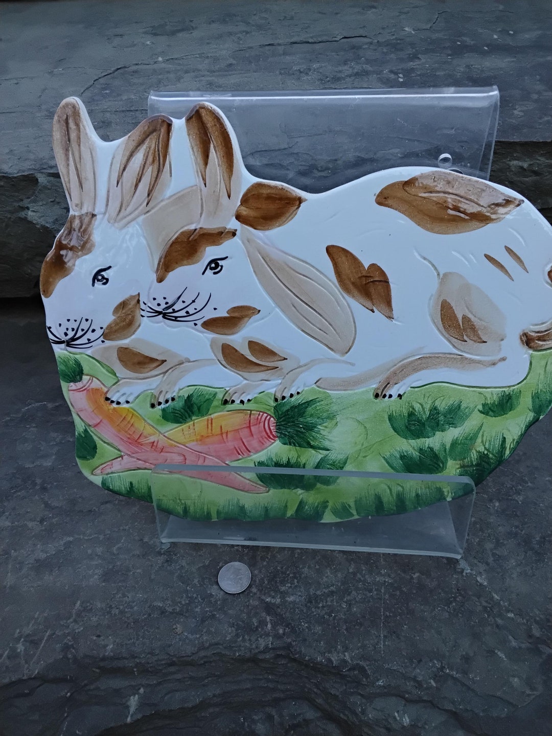 Vintage Ceramic Brown & Whitebunny Rabbit Trivet or Decor, Made in ...