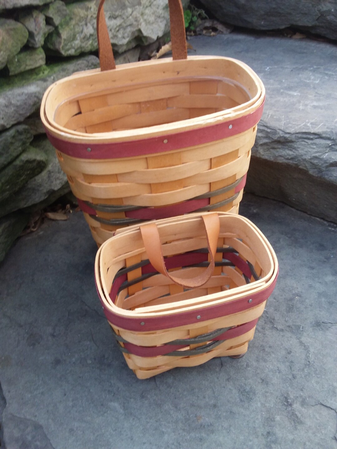 Vintage Royce Craft Basket With Leather Handles, Set of 2 Hanging or ...