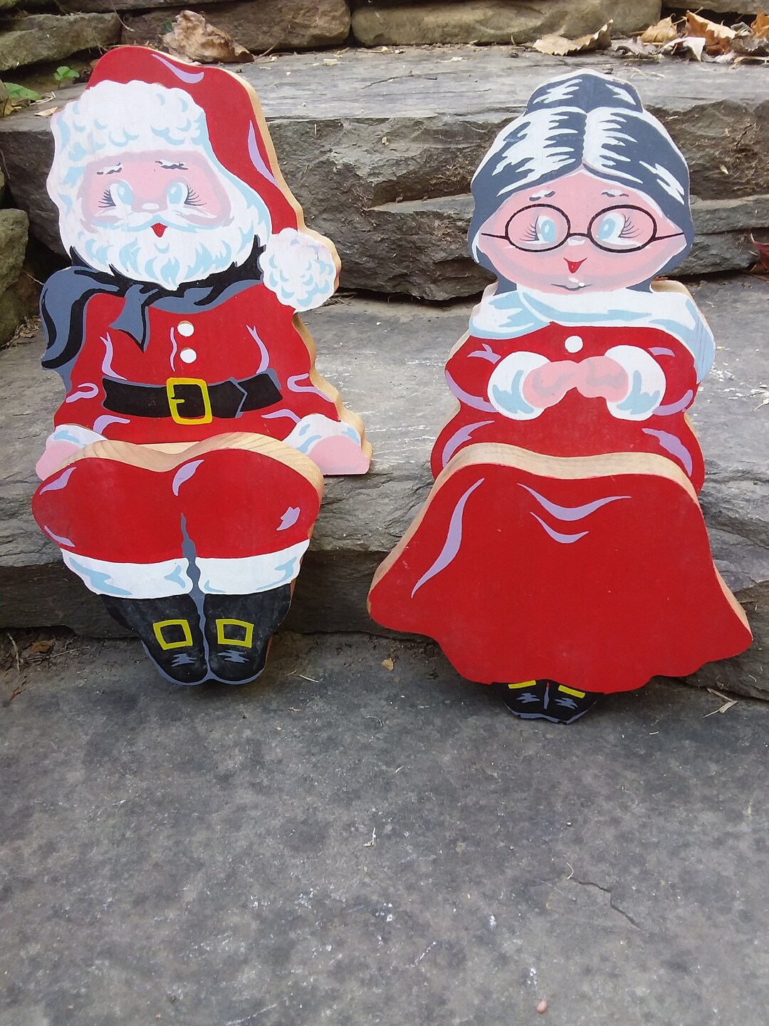 Vintage Wood Santa & Mrs. Claus Shelf Sitters by Sexton - Etsy