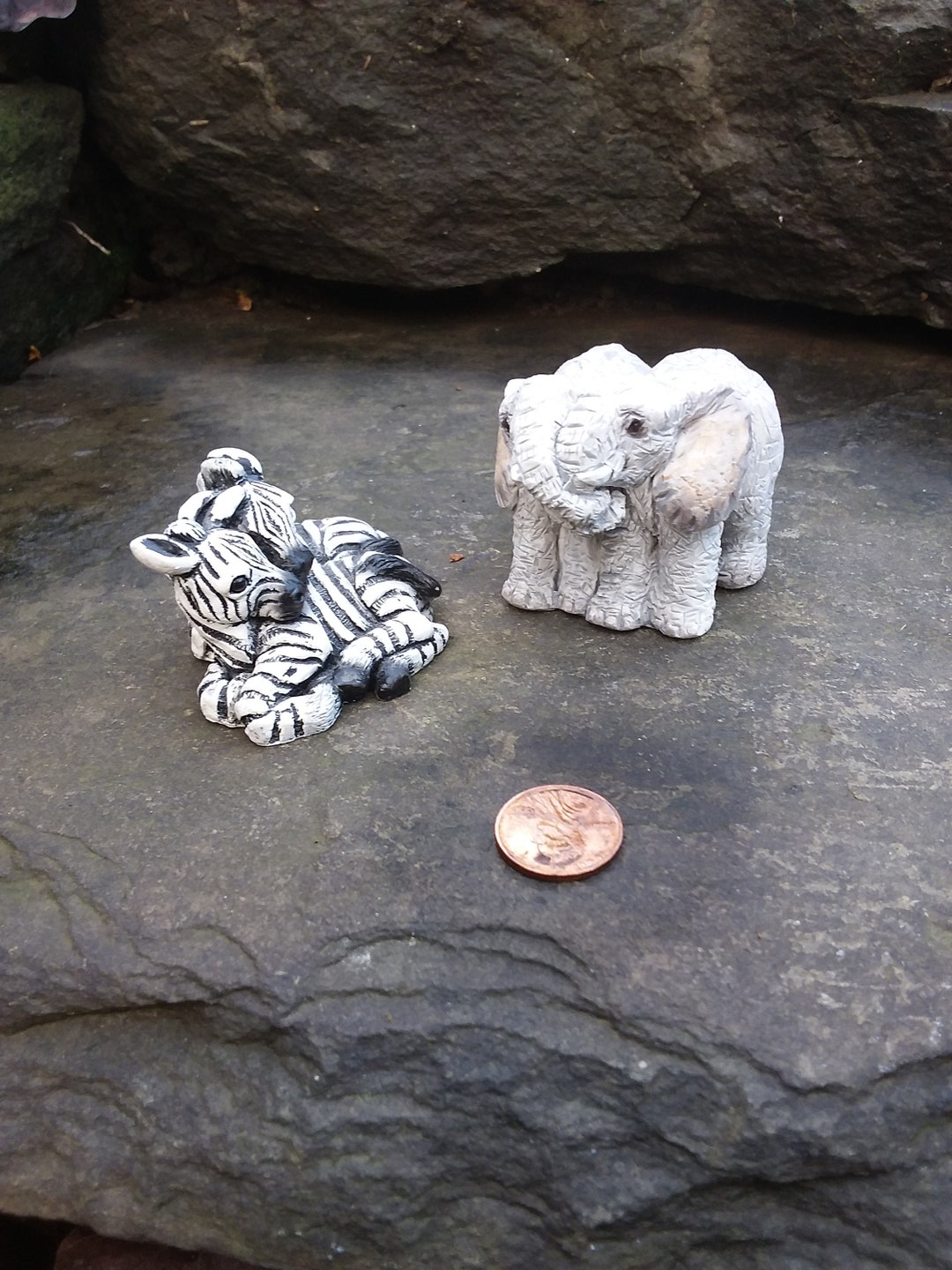 Vintage Stone Critters Littles Zebra Couple and Elephant Couple Trunks ...