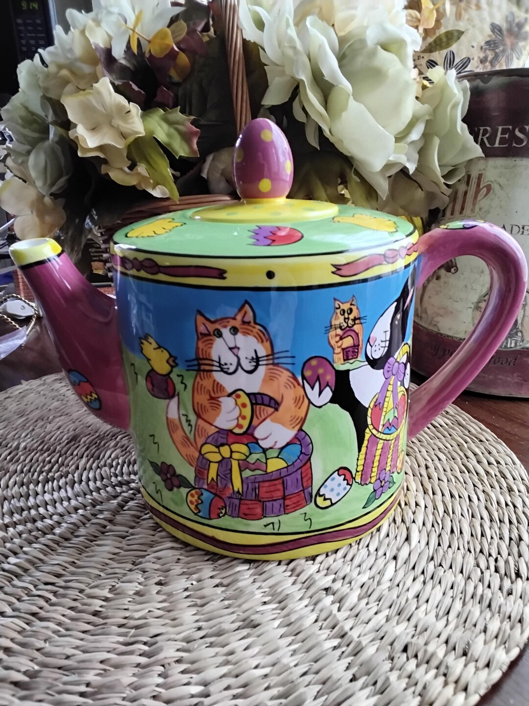 Vintage Catzilla Easter Bunny Cats Teapot, Candace Reiter, 2001 4-6 Cup ...