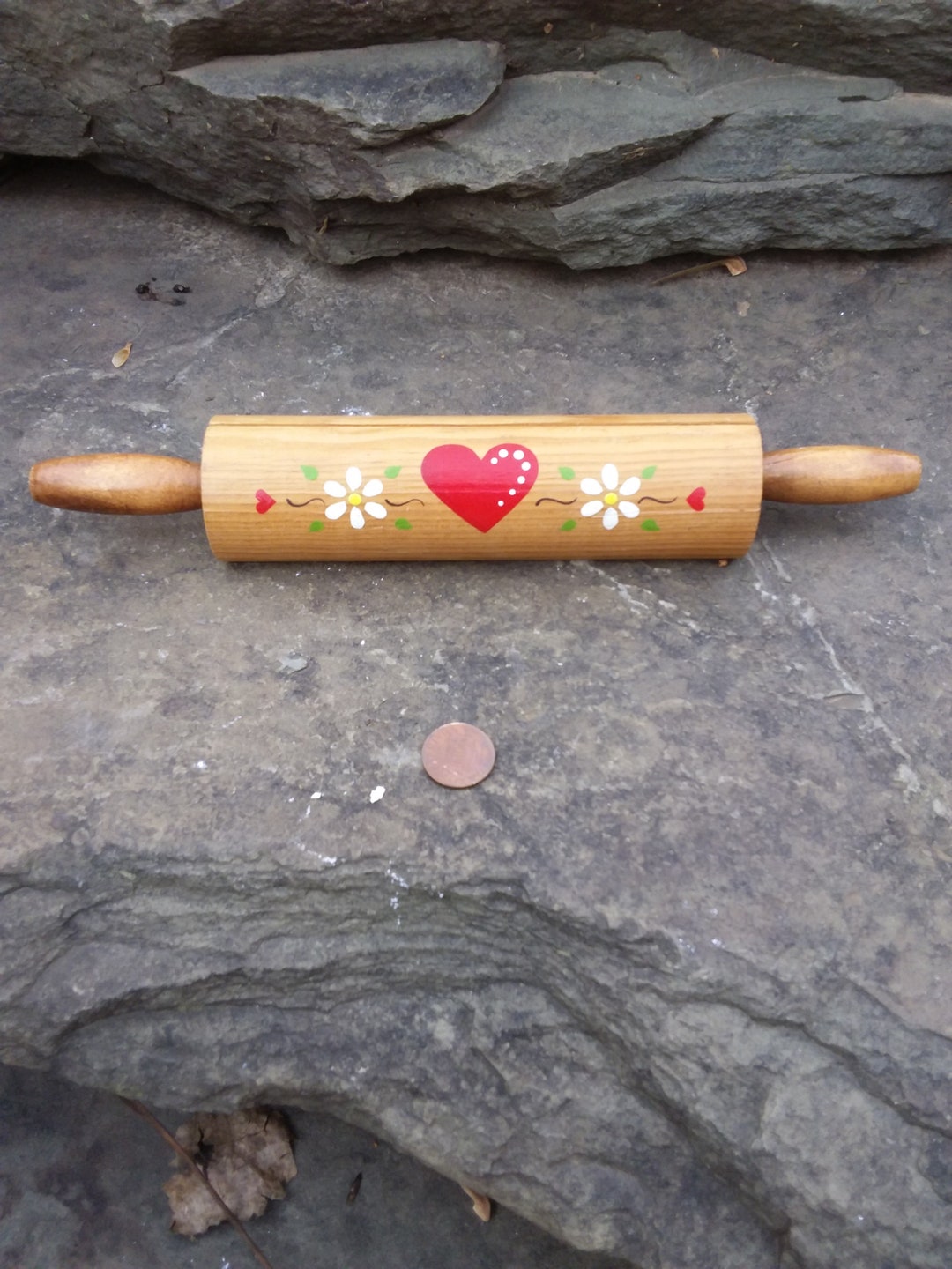 Vintage Mini Wood Rolling Pin Recipe Card Holder, Folk Art Painted ...