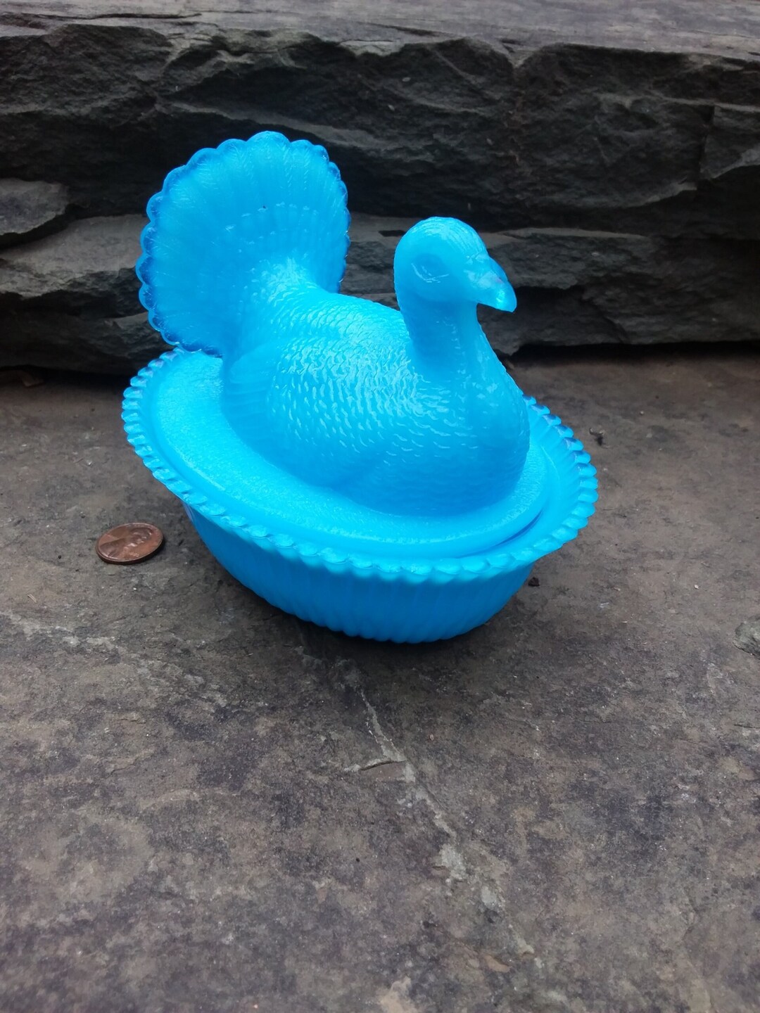 Vintage Baby Blue Slag Glass Turkey Lidded Dish Blue Candy - Etsy