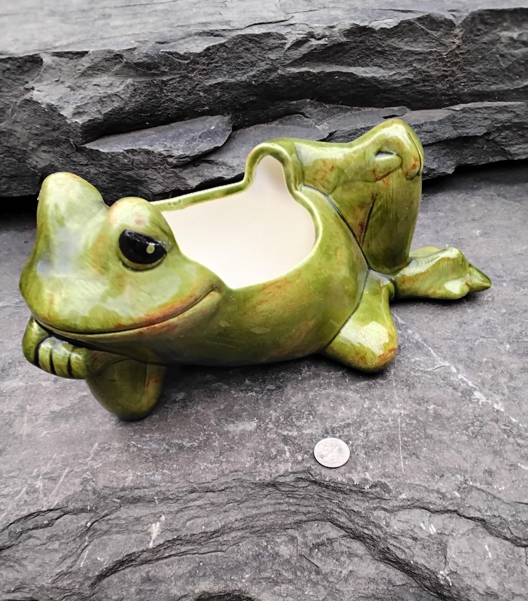 Vintage Ceramic Whimsical Green Frog Planter - Etsy