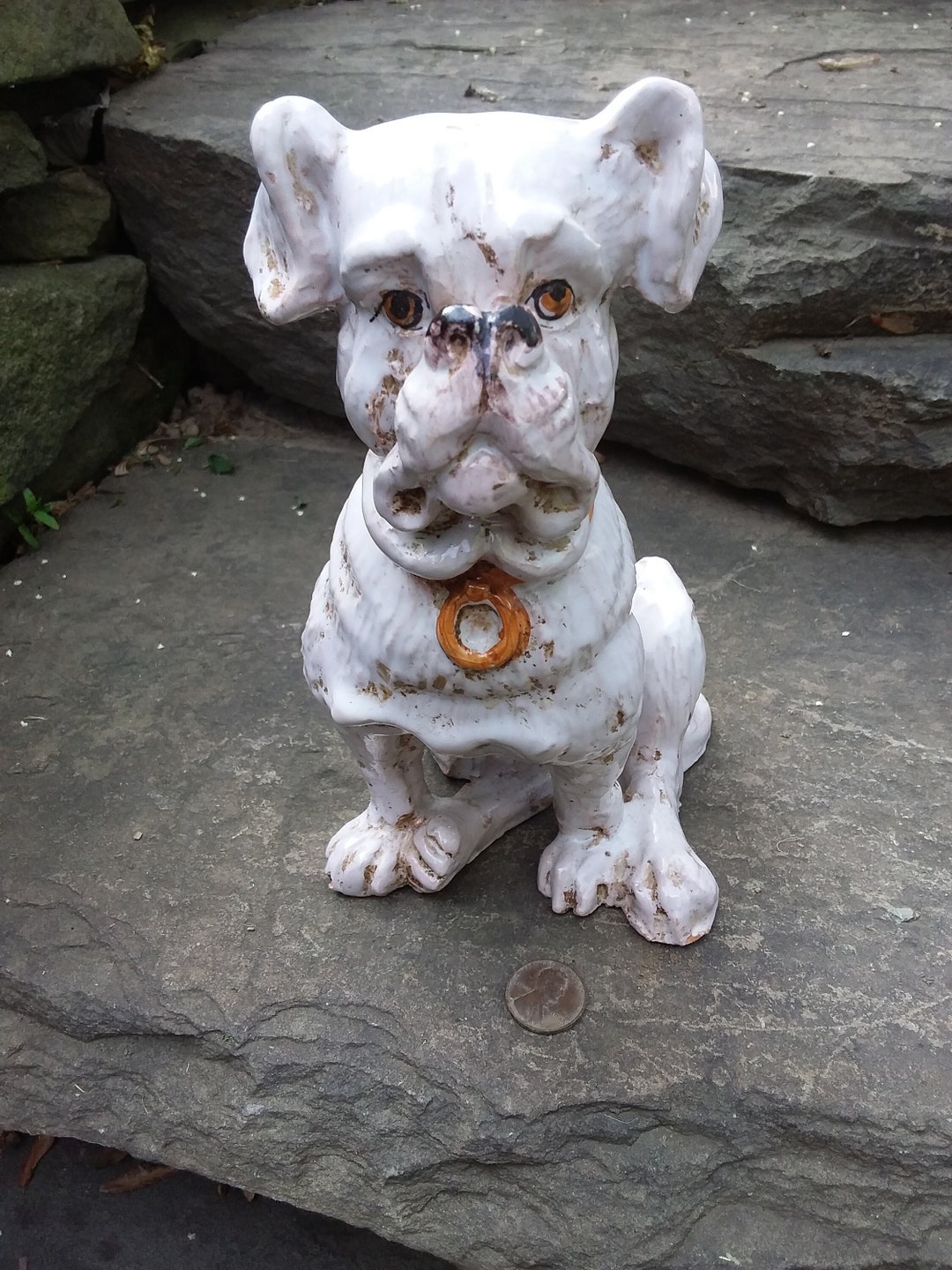 Vintage Glazed White Terracotta Boxer Dog Made in Peasant Village Italy ...