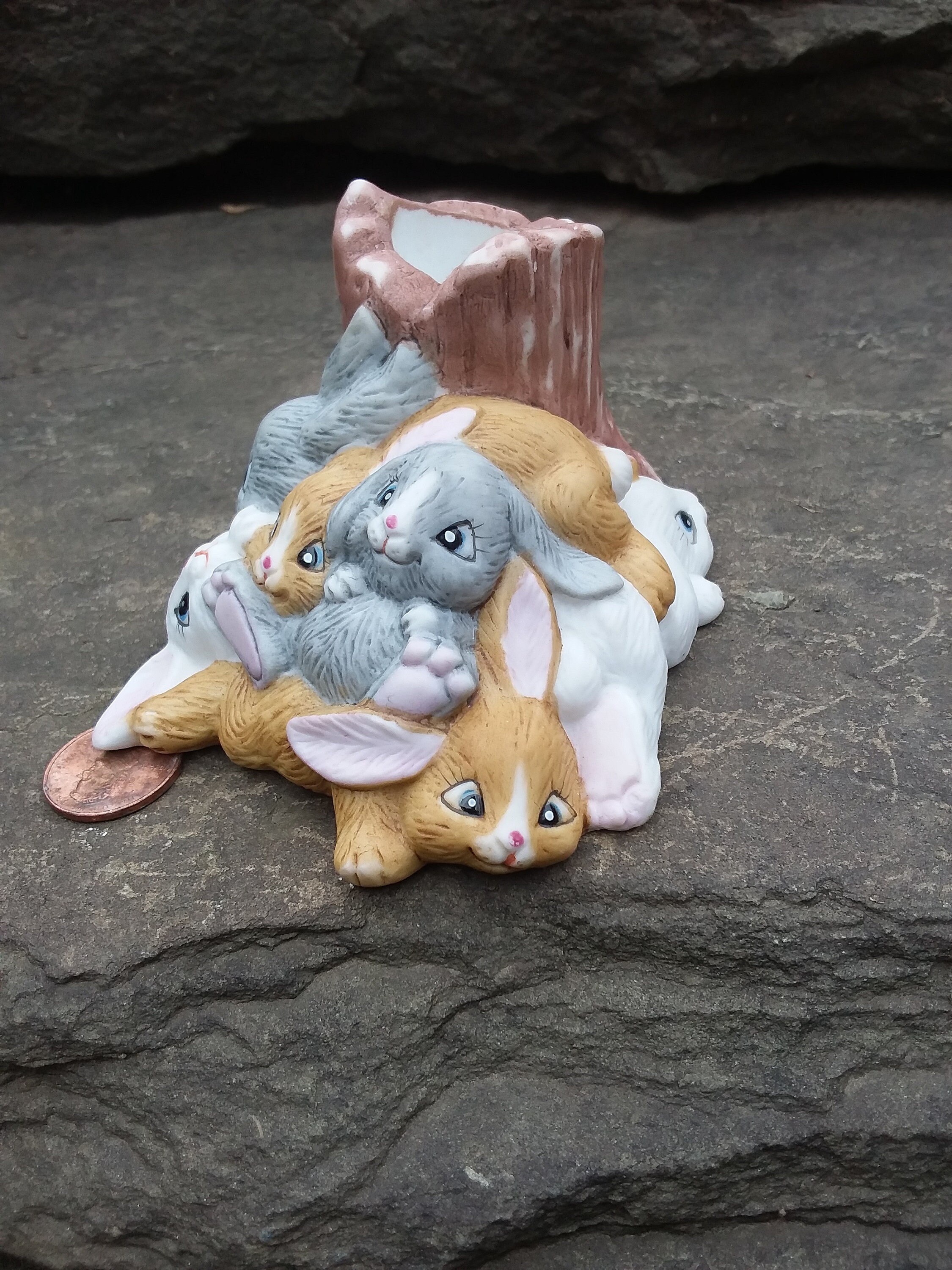 Vintage Pile of Bunny Rabbits Pillar Candle Holder WNS - Etsy