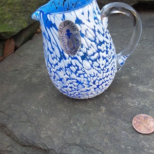 Vintage Pilgrim Handblown Blue Glass Creamer: White Splatter Mini ...