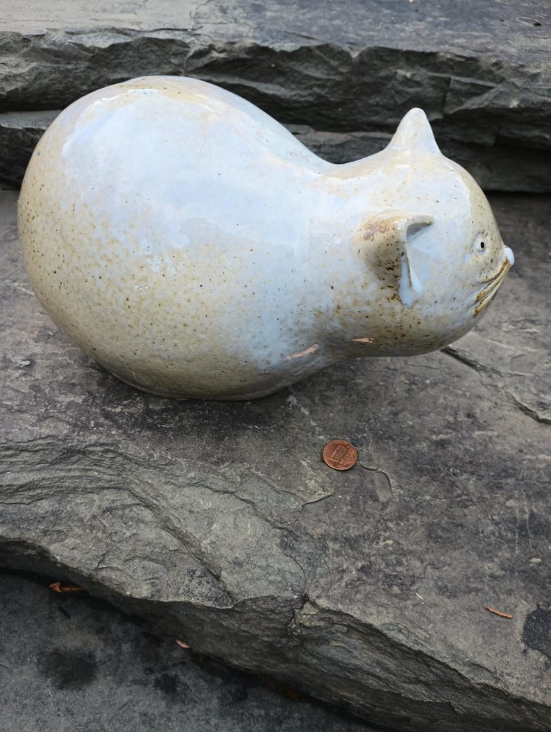 Vintage Large Glazed Pottery Resting Cat Figurine, Fat Cat Figurine - Etsy